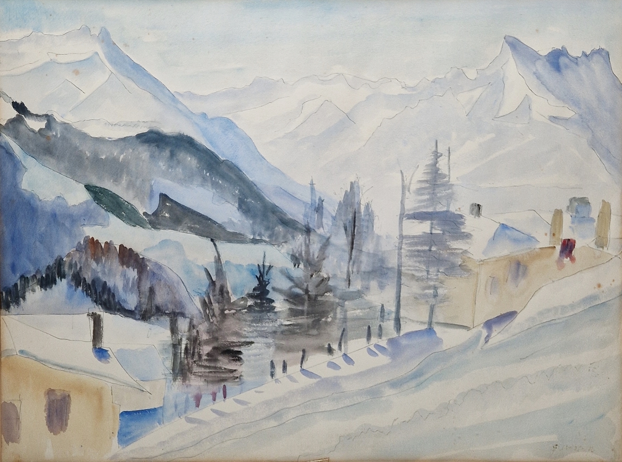 Maud Frances Eyston Sumner | Mountain landscape with dwellings | MutualArt