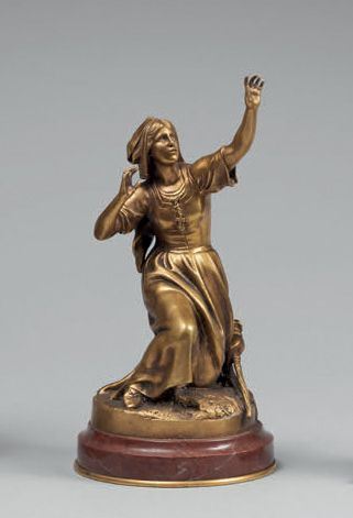 Andre Joseph Allar | Figure de Jeanne d'Arc en bronze doré à base de ...