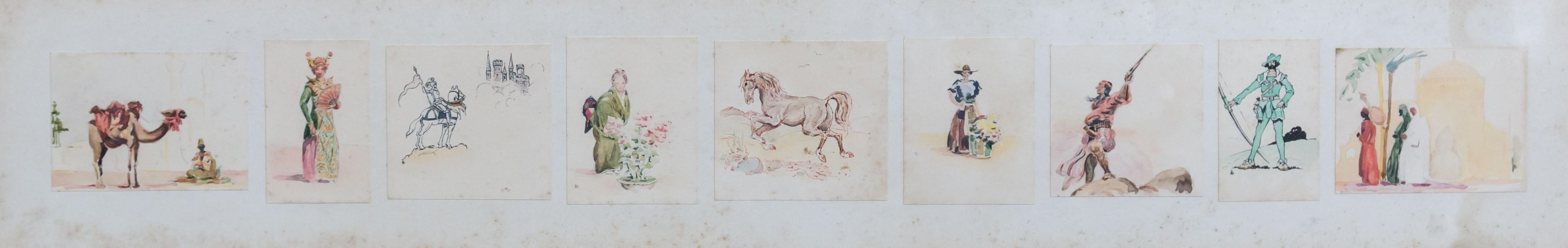 Peter Cushing | nine miniature watercolour and ink sketches in single ...