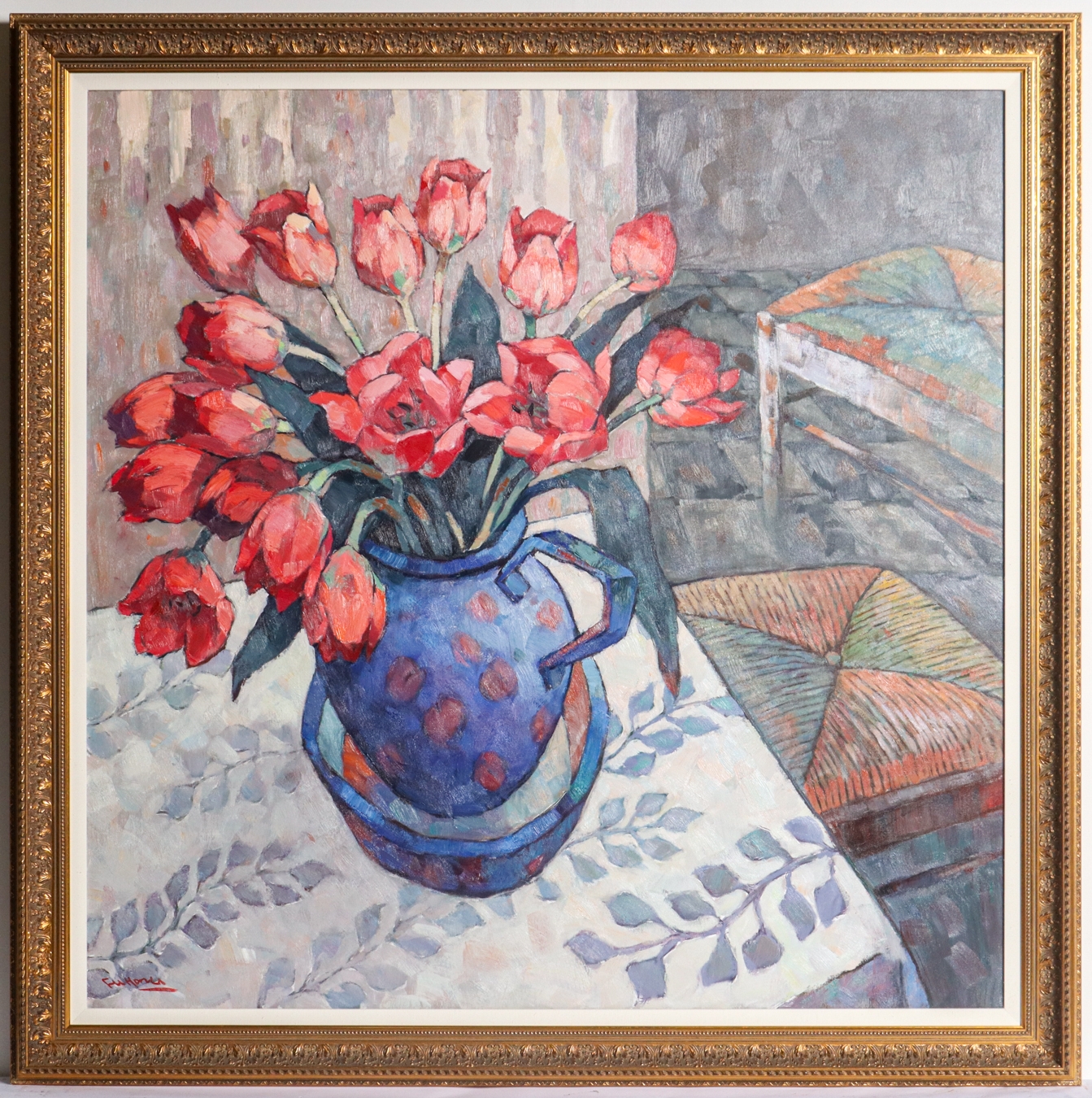 Fu Hong | Tulips in Blue Vase | MutualArt