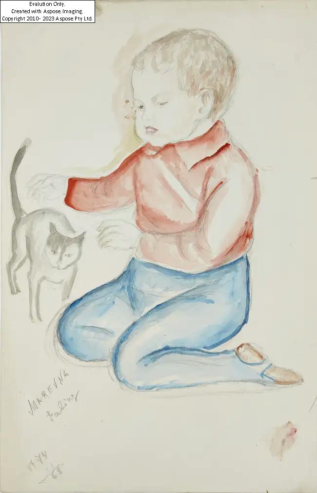 Marie Vorobieff Marevna | Boy and cat, 1974 (1974) | MutualArt