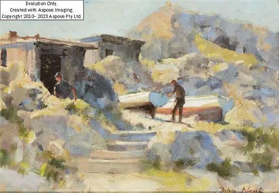 John Neale | Fishermen and Boats, Under the Acropolis, Rhodes (Late ...