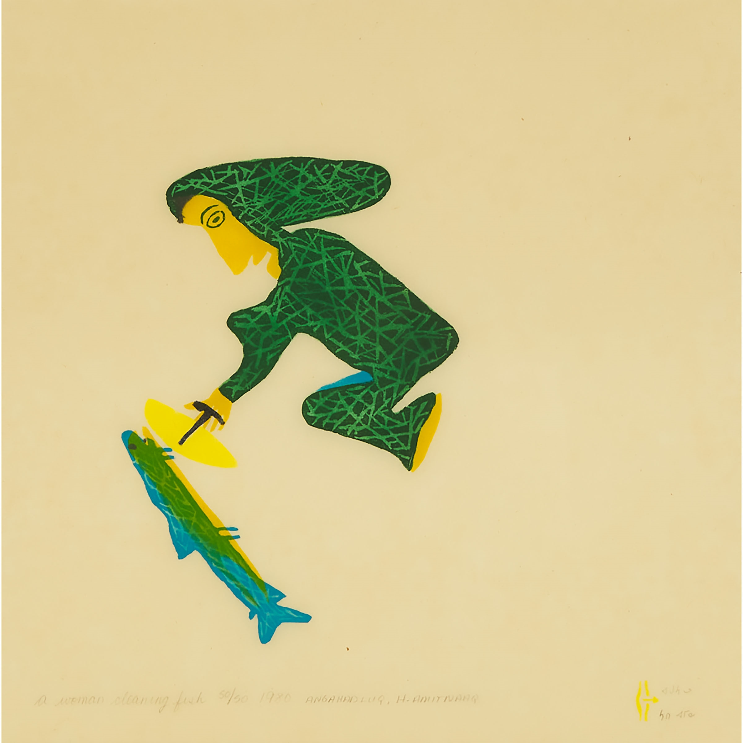 Luke Anguhadluq | A WOMAN CLEANING FISH, 1980 (1980) | MutualArt
