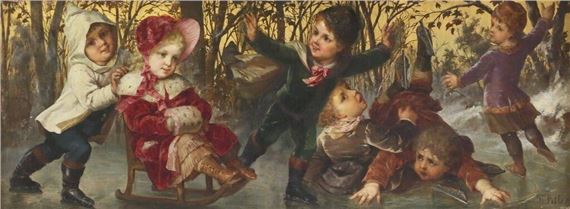 Franz Lefler | Franz Lefler Oil on Canvas Children Skating | MutualArt