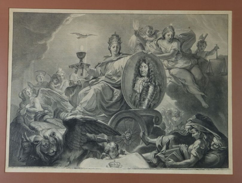 Gérard Edelinck | Portrait allégorique du Roi Louis XIV sur le bouclier ...