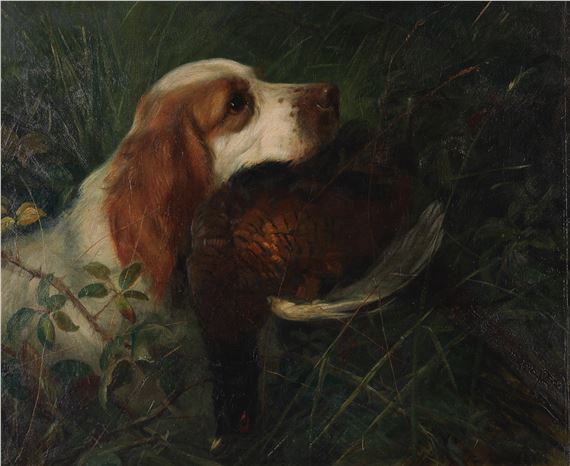 George Earl | Spaniel retrieving a pheasant | MutualArt
