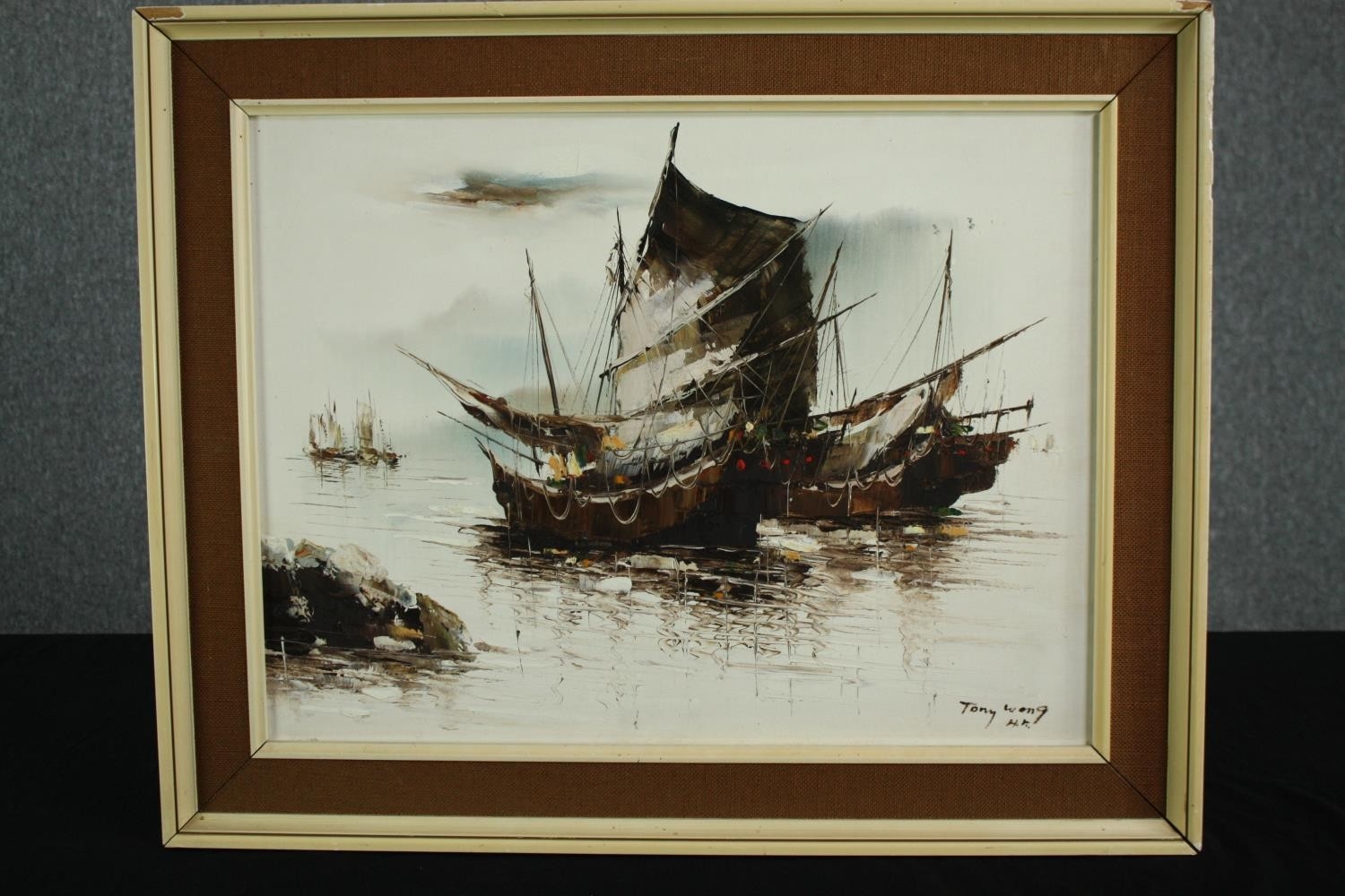 Tony Wong | Tony Wong. Chinese Junk boats in still waters. Oil on ...