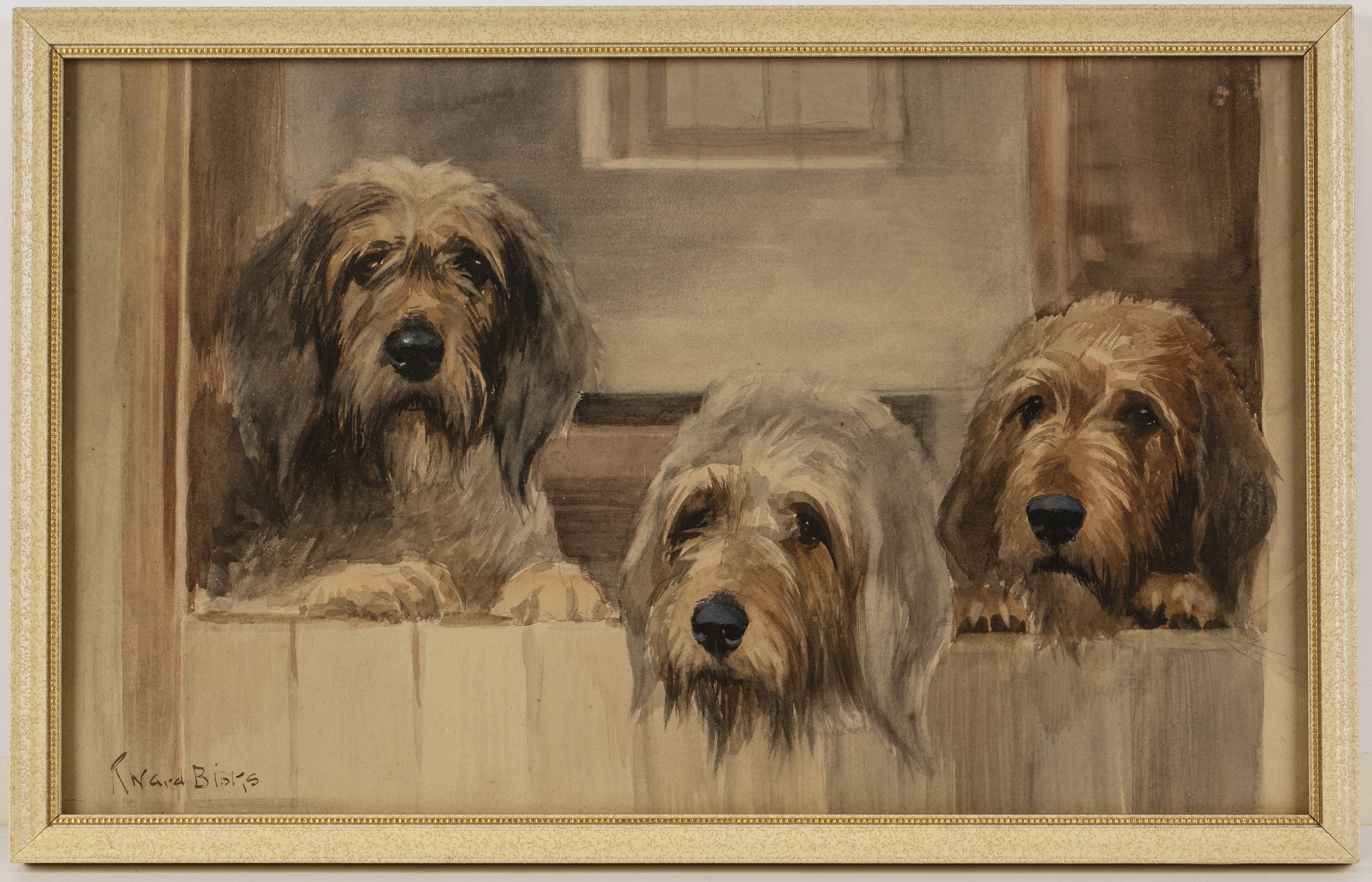 Reuben Ward Binks | A group of three otter hounds at a stable door ...