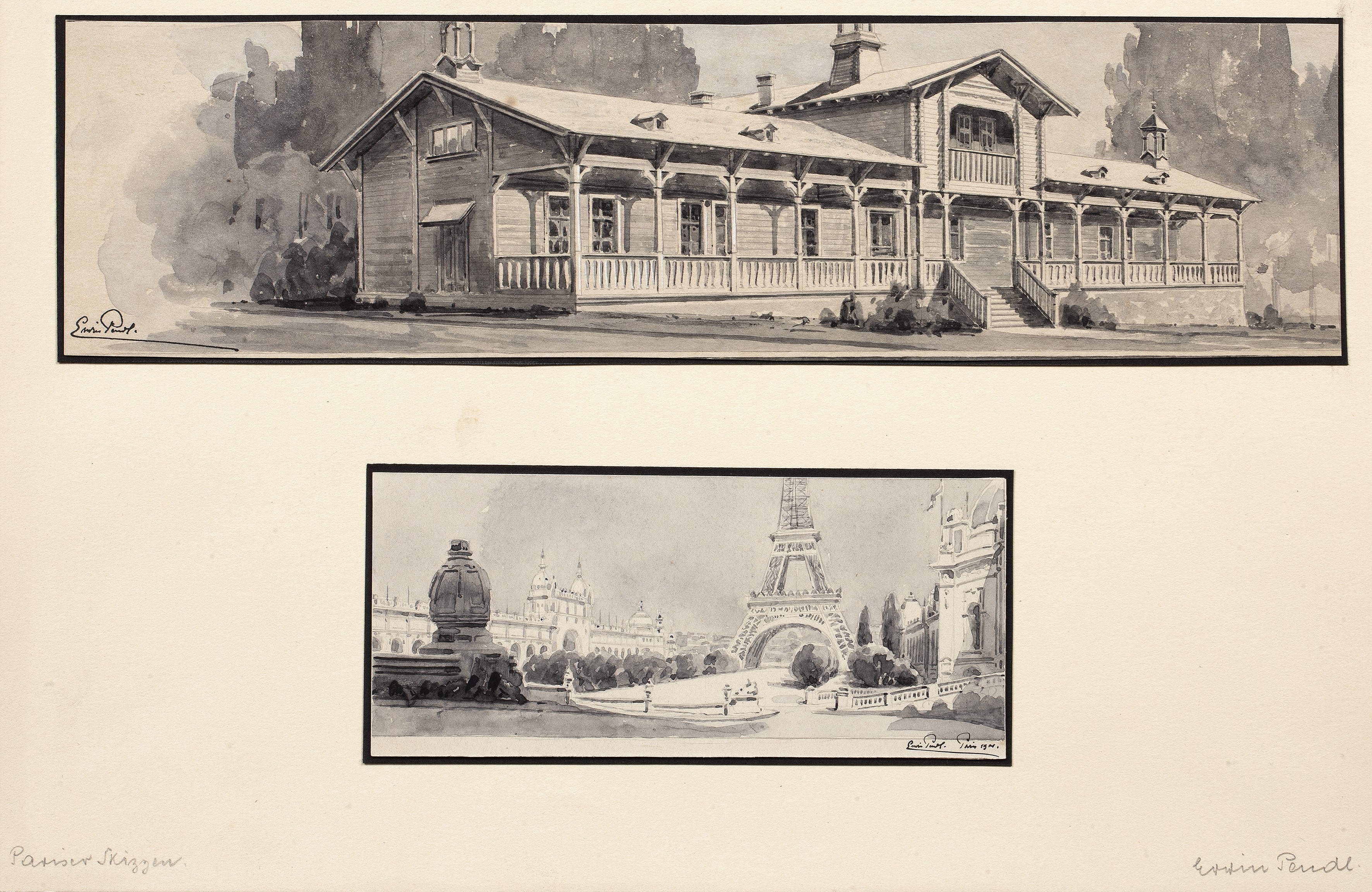 Erwin Pendl | A Hunting Lodge and The Eiffel Tower (1931) | MutualArt
