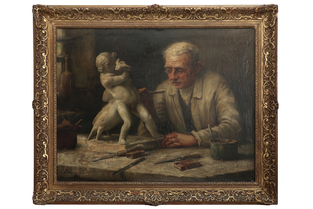 Henri Timmermans | Beeldhouwer aan het werk in zijn atelier | MutualArt