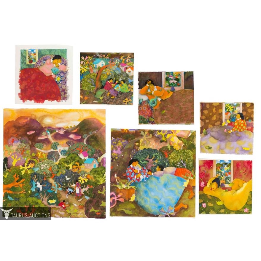 Yu Cha Pak | Reclining Nude, Figural Landscape, Girl with Cats at ...