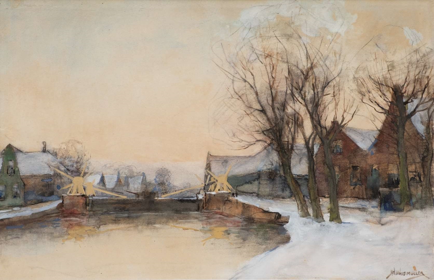 Jan Hillebrand Wijsmuller | Besneeuwd sluisje | MutualArt