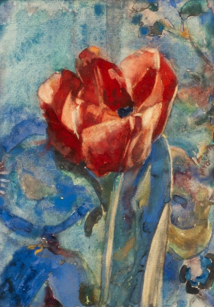 Rudolf de Bruyn Ouboter | Besjes in een blauwe kom; Rode tulp (1993) | MutualArt