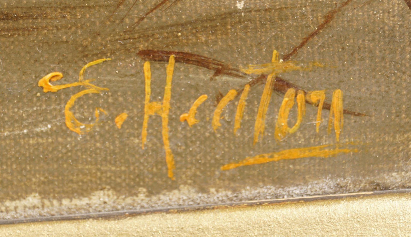 E. Heaton | Scottish cows in a river mountain landscape | MutualArt