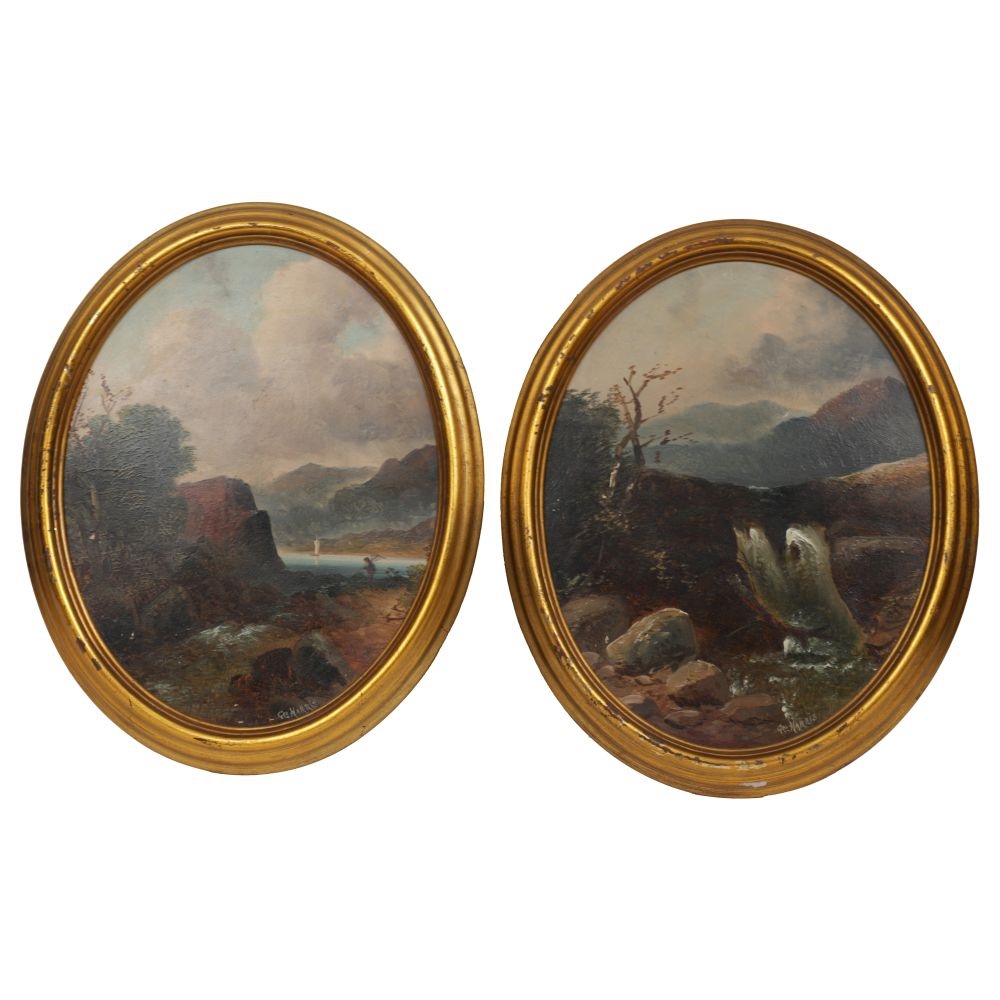 George F. Harris | Pair of oval mountain landscapes | MutualArt