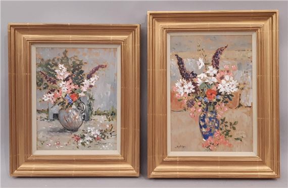 Michael Blaker | - Two still life paintings of vases of flowers | MutualArt