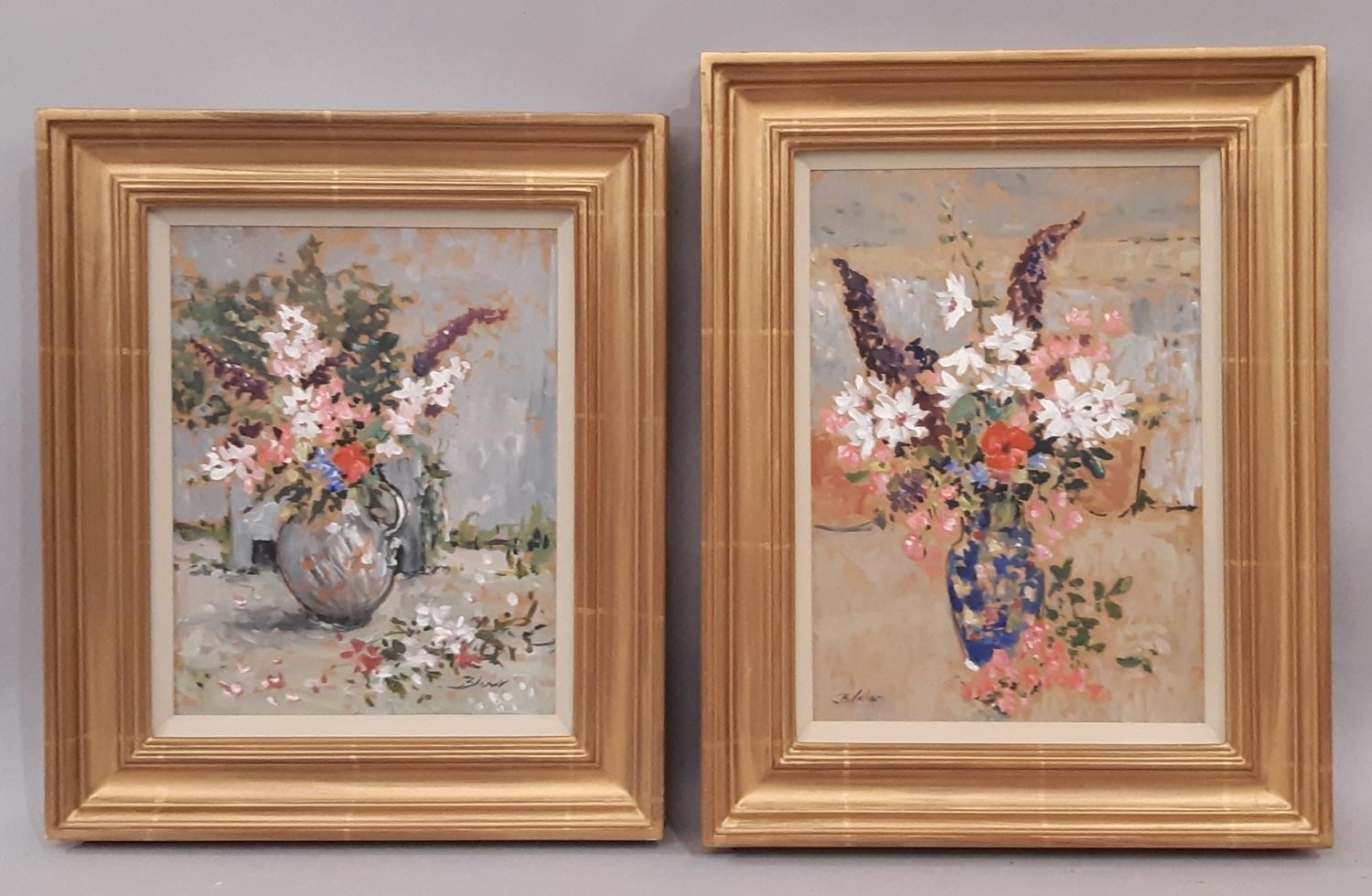 Michael Blaker | - Two still life paintings of vases of flowers | MutualArt