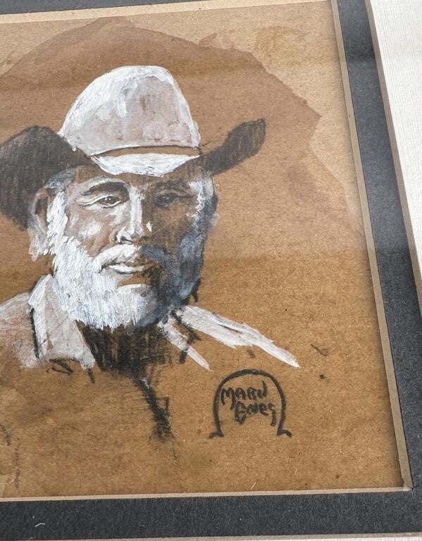 Marvin Enes | Marvin Enes Montana Cowboy Gouache Painting | MutualArt