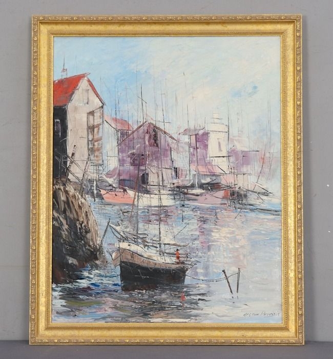 Gaston Petridis | Sailboats in Harbor | MutualArt