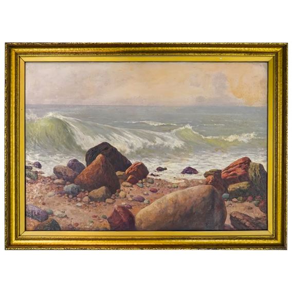 Carl Müller | A stone laden beach and rolling waves (19th Century 20th ...