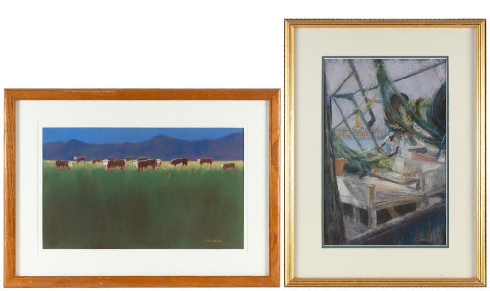 Marriott Little | Two works: one of net-mending and one of cattle ...