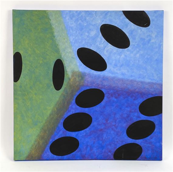 Lynne Bernbaum | Titled rolling dice on blue | MutualArt