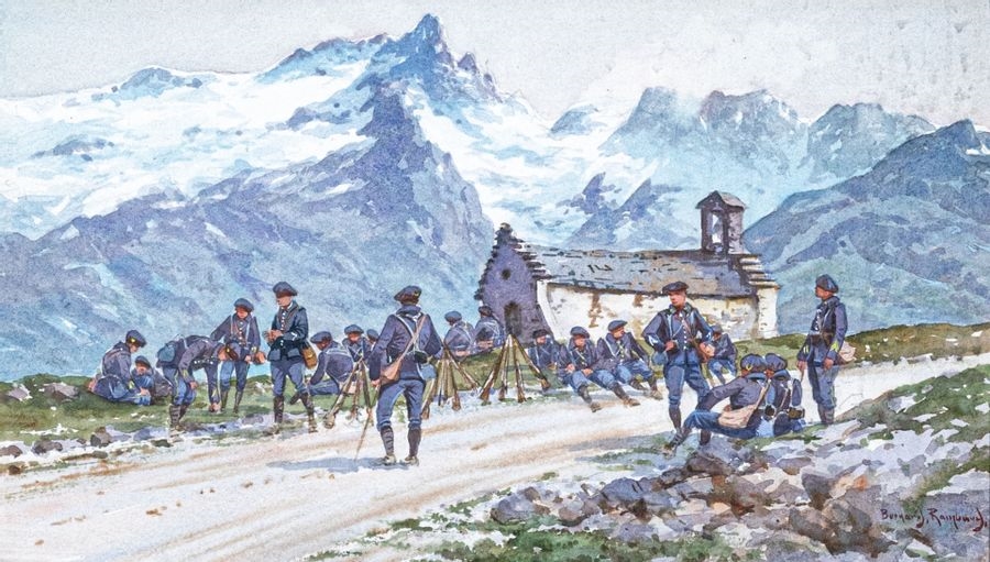Bernard Rambaud | Alpine hunters Two watercolors | MutualArt