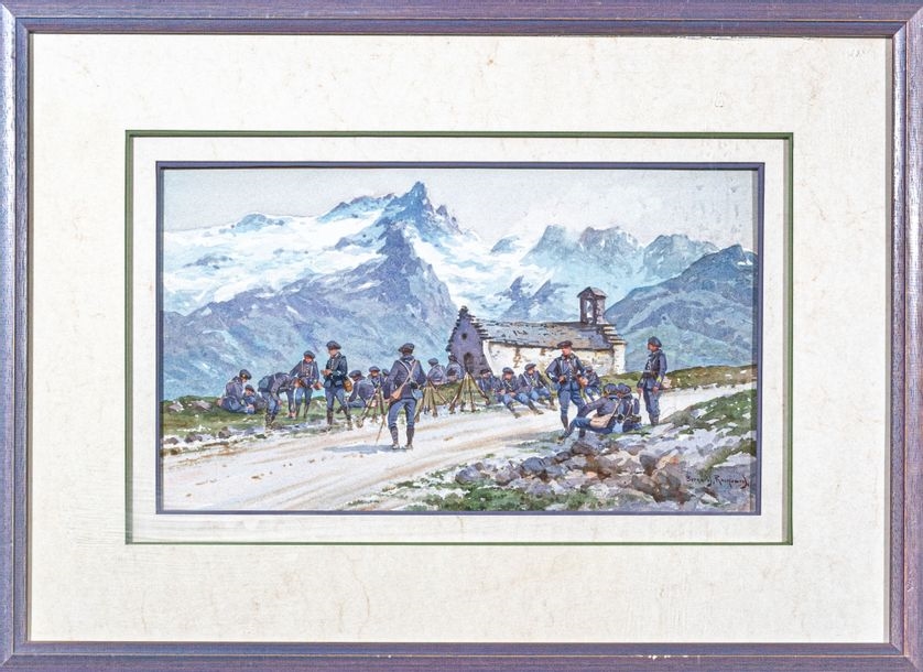 Bernard Rambaud | Alpine hunters Two watercolors | MutualArt