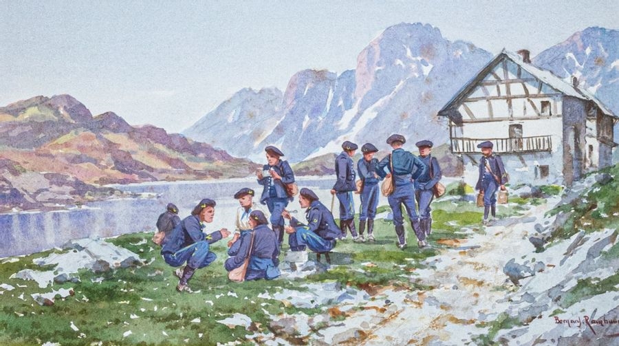 Bernard Rambaud | Alpine hunters Two watercolors | MutualArt