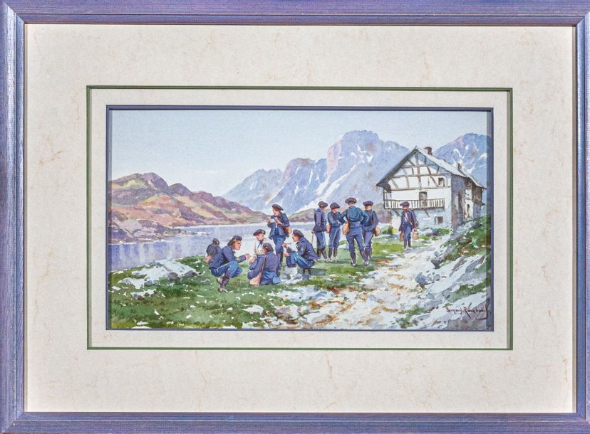 Bernard Rambaud | Alpine hunters Two watercolors | MutualArt