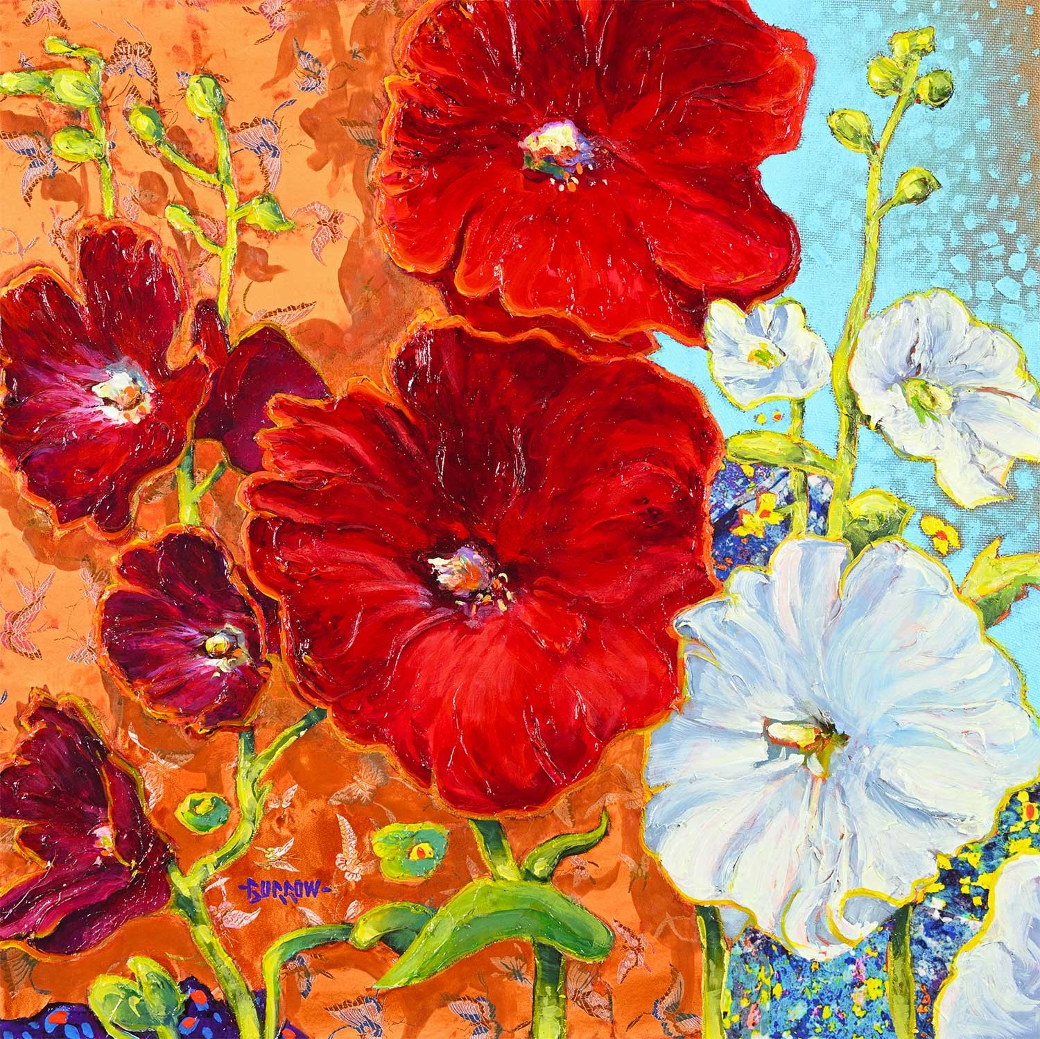 John H. Burrow | Holly Hocks and Butterflies | MutualArt