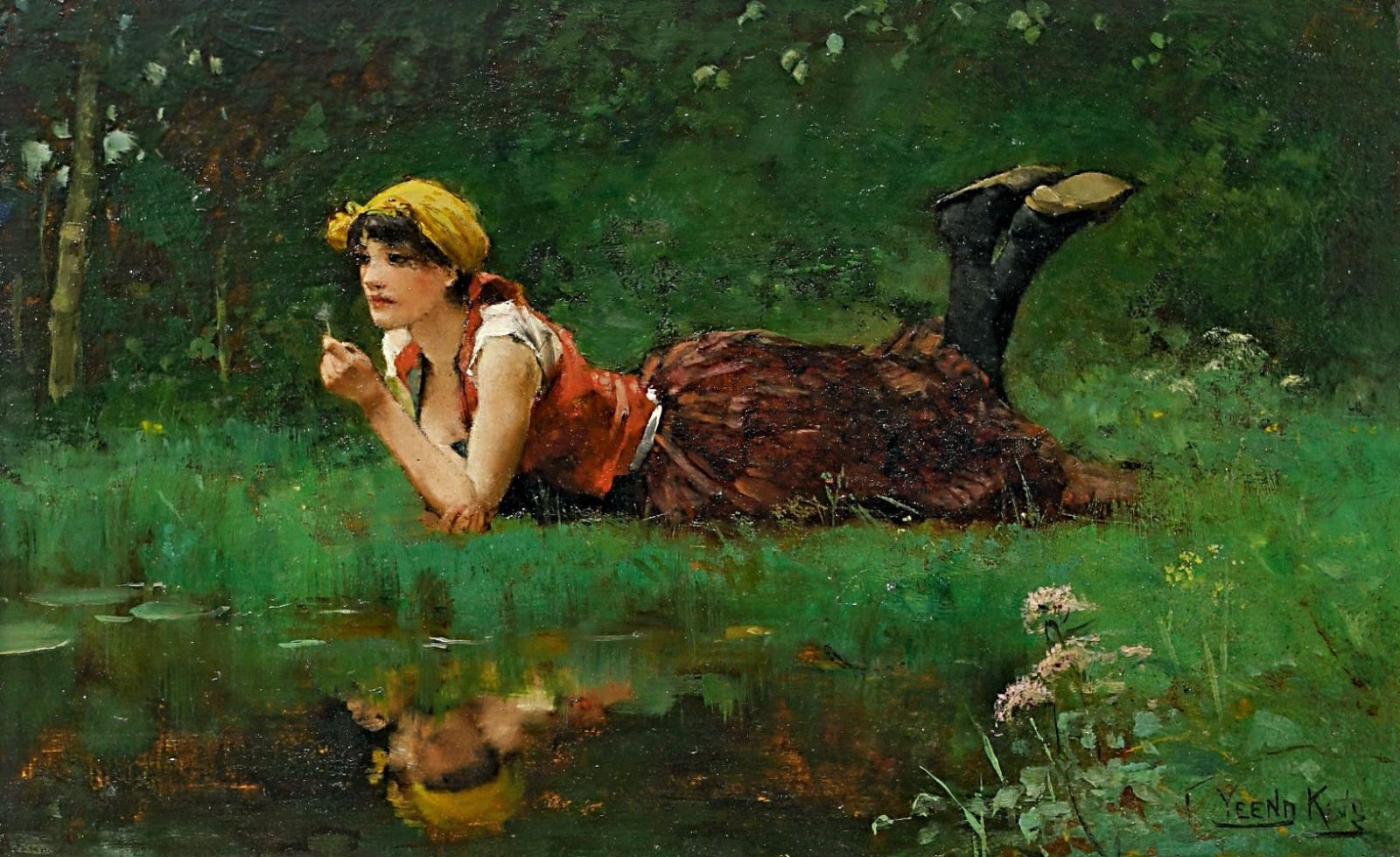 John Henry Yeend King | Liegendes Mädchen auf einer Wiese | MutualArt