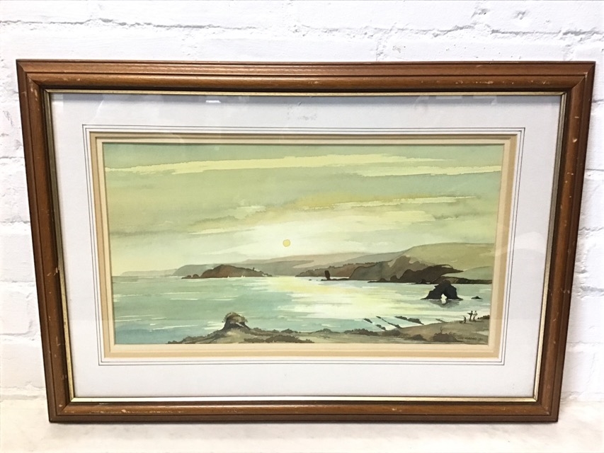 Len Hubbard | coastal sunset view with figures in foreground | MutualArt