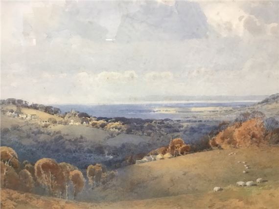 Frederick Tucker | extensive landscape with sheep in foreground | MutualArt