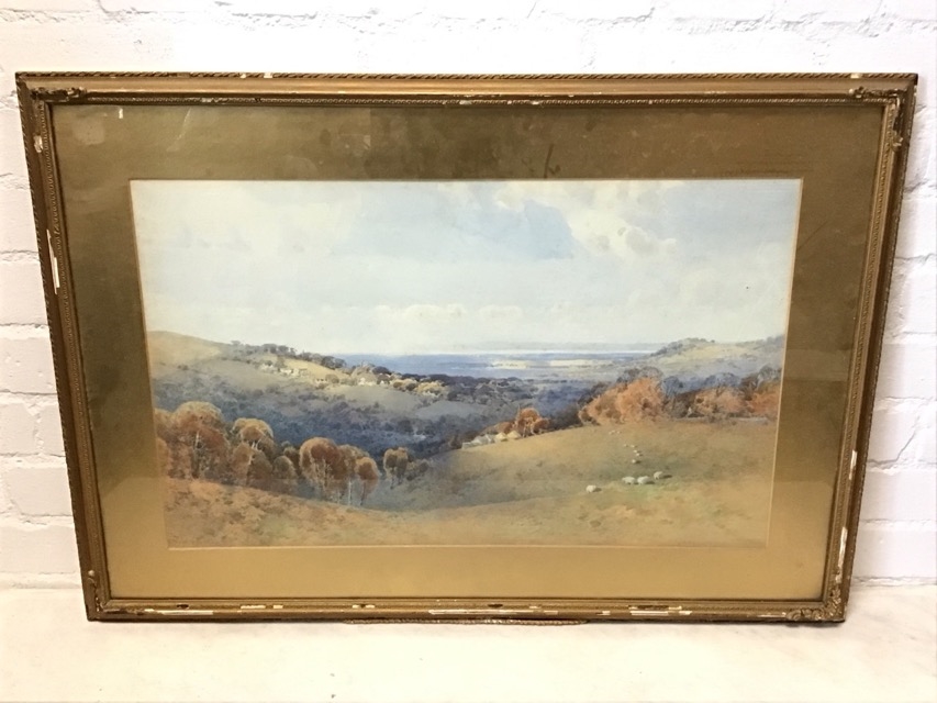 Frederick Tucker | extensive landscape with sheep in foreground | MutualArt