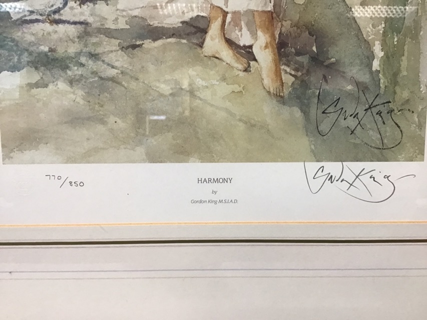 Gordon King | lady outside house with doves | MutualArt