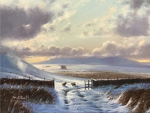 Robert Ritchie | winter landscape through gate with sheep | MutualArt