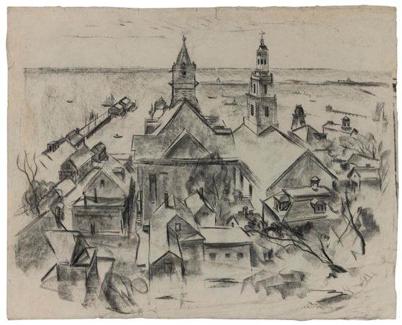 Marston Dean Hodgin | View of Provincetown rooftops and harbor | MutualArt
