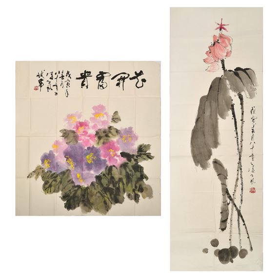 Ling Zifeng | Two Chinese 'flower' paintings, by Ling Zifeng (Chinese ...