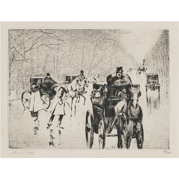 Lesser Ury | Tiergartenallee with horse cabs (Circa 1920) | MutualArt