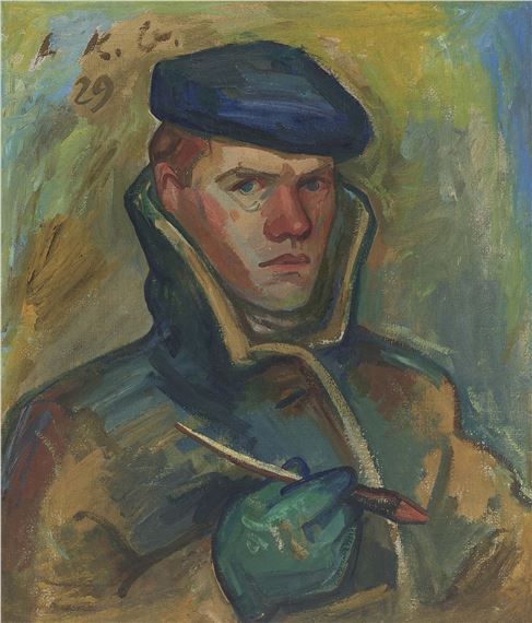 Friedrich Karl Gotsch | Self-portrait with blue cap (1929) | MutualArt
