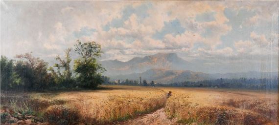 Alfred Godchaux | Promeneur dans un champ de blé sur fond de paysage de ...