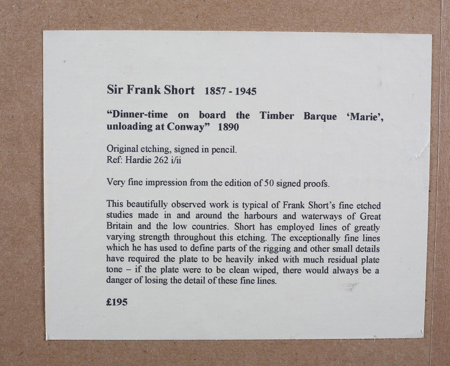 Frank Short | 'Dinner-time on board the timber barque 'Marie' unloading ...