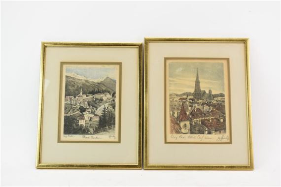 Hans Leisch | Two Hans Leisch Etchings on Silk of Austria, one ...