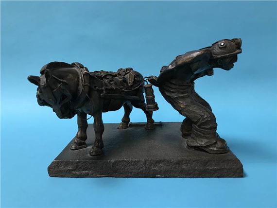 Robert Olley | A Robert Olley sculpture of a miner leading a pit pony ...