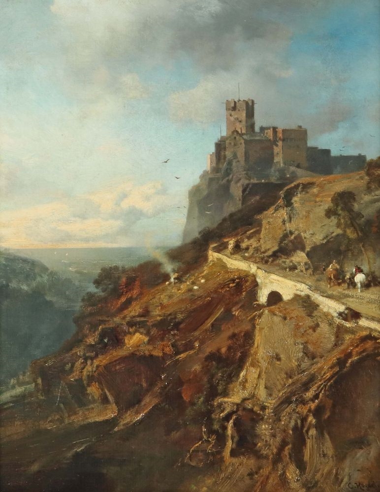 Charles Hoguet | Ansicht einer Brug an der Steilküste, unten rechts bez ...