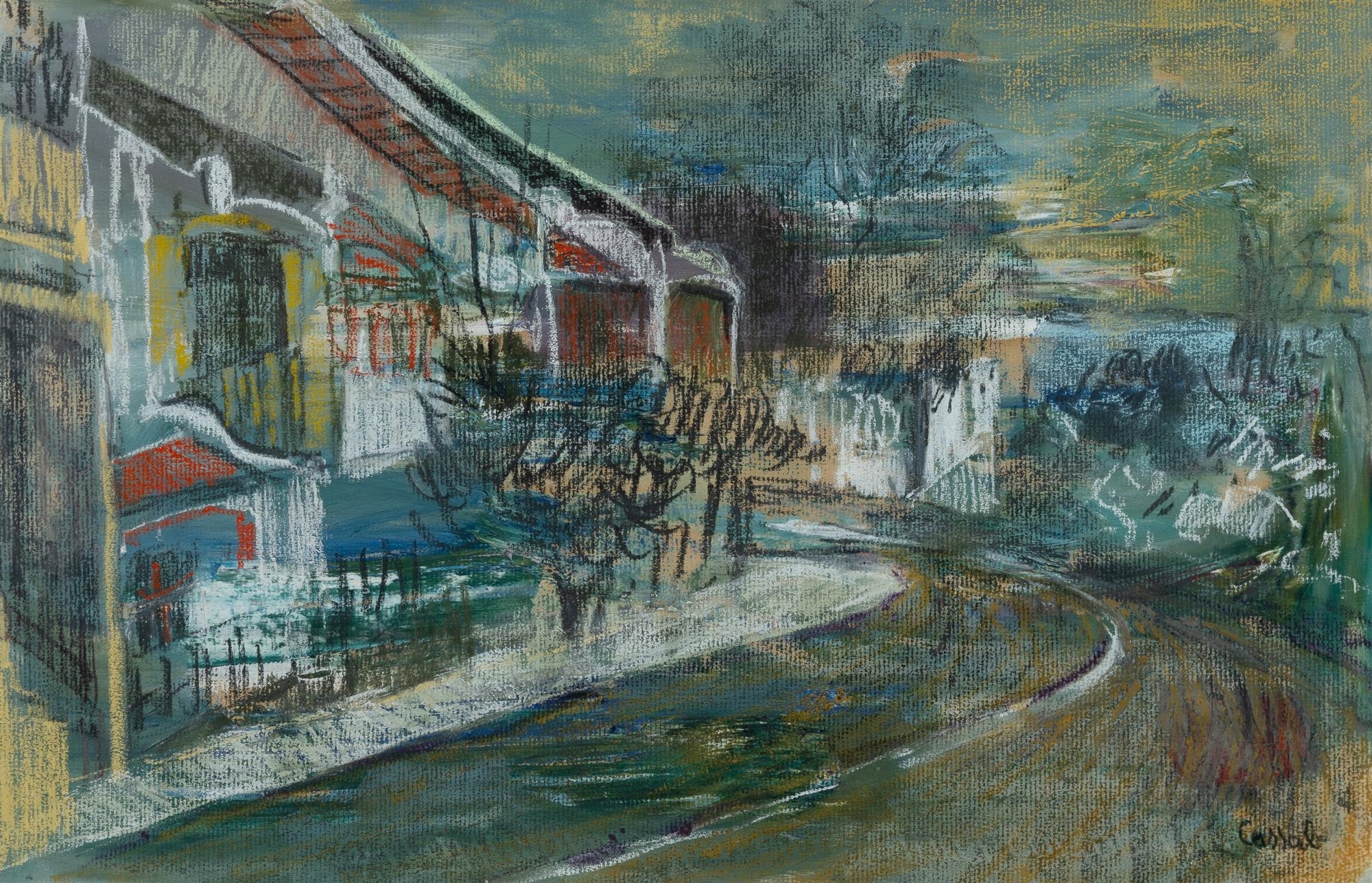 Judy Cassab | Terrace Houses and Street Corner | MutualArt