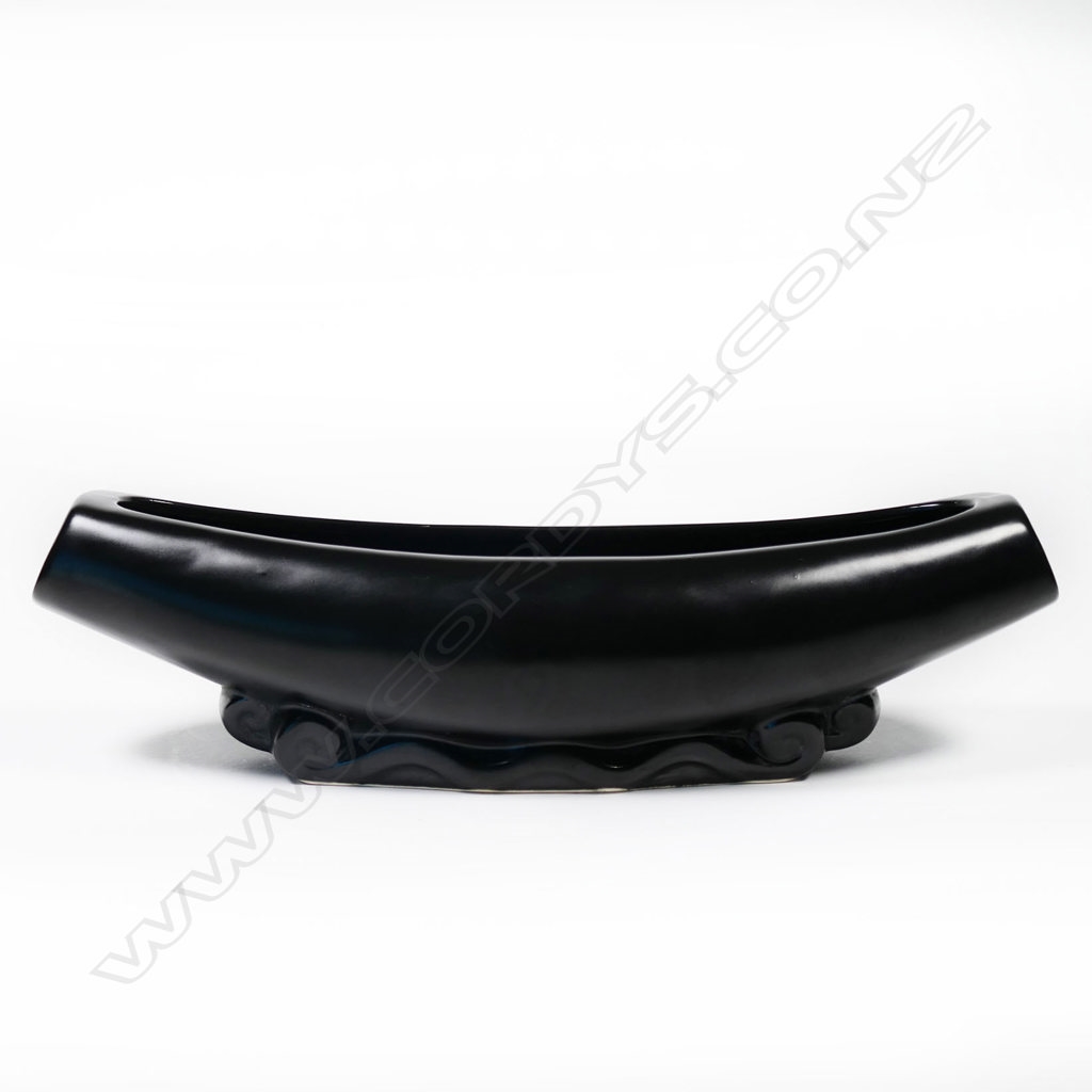 Crown Lynn | Black Crown Lynn trough vase on scrolled base #108 W.290mm ...