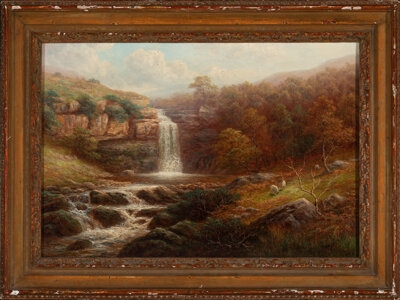 William Mellor | Landscape with waterfall and sheep grazing | MutualArt