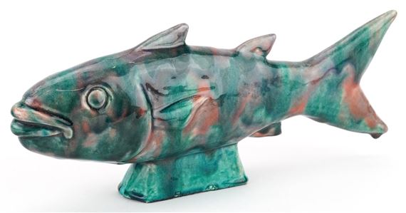 Kate Malone | large mid century style pottery fish having a mottled ...